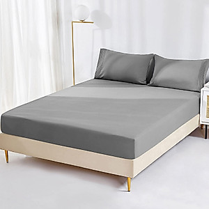 YIYEA Fitted Sheet Only, Premium Double Brushed Microfiber Deep Pocket Fitted Sheet Full Size, Ultra Soft Fitted Bottom Sheet, Shrinkage, Fade Resistant, Full, Light Gray