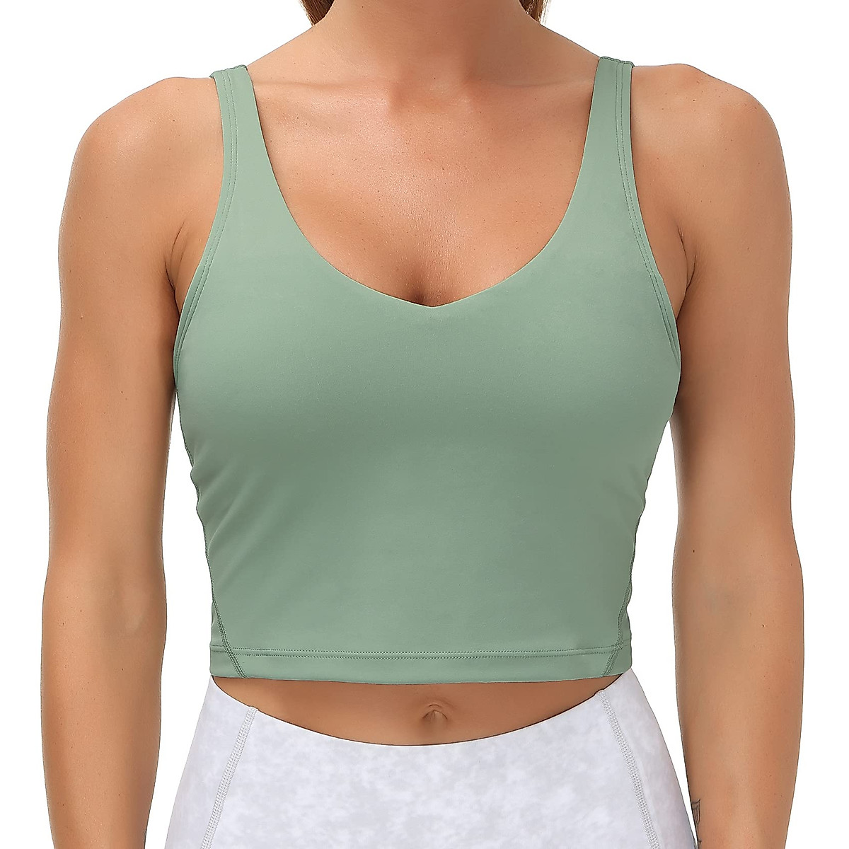 Women’s Longline Sports Bra Wirefree Padded Medium Support Yoga Bras Gym Running Workout Tank Tops (Jasmine Green, Medium, m)