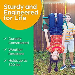 Jungle Gym Kingdom Swing Sets for Backyard, Monkey Bars & Swingset Accessories - Set Includes 18" Trapeze Swing Bar & 48" Heavy Duty Chain with Locking Carabiners - Outdoor Play Equipment (Green)