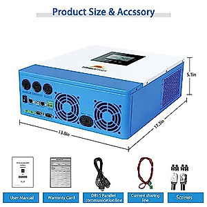 SUNGOLDPOWER 5000W 48 Volt Hybrid Solar Inverter Pure Sine Wave, 120Vac AC Input,120Vac AC Output, 100A MPPT Solar Charger and 40A AC Battery Charger (Parallel&Grid Feedback&Batteryless)