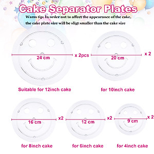 80Pcs Cake Tier Stacking Kit 10Pcs Clear Cake Separator Plates for 4, 6, 8, 10, 12 Inch Cakes with 30Pcs Clear Cake Stacking Dowels and 40Pcs White Plastic Cake Sticks Support Rods for Tiered Cake