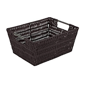 Simplify 3 Pack Set Woven Baskets with Handles, for Storage, Blankets, Toys, Books, Ideal for Home, Office, Dorm, Playroom, Closet, in Chocolate 3 Piece Rattan Tote