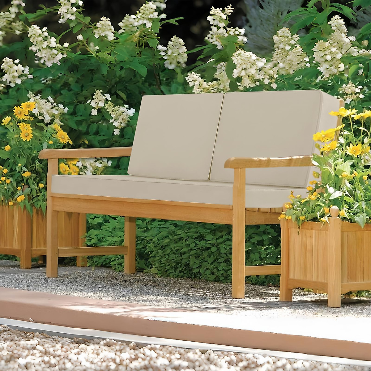 Favoyard Outdoor Loveseat Cushion Set 46 x 26 Inch Waterproof & 3-Year Fade Resistant Patio Furniture Cushions with Removable Cover, Ties and Hidden Zipper for Sofa Bench Couch pads Set of 3, Beige