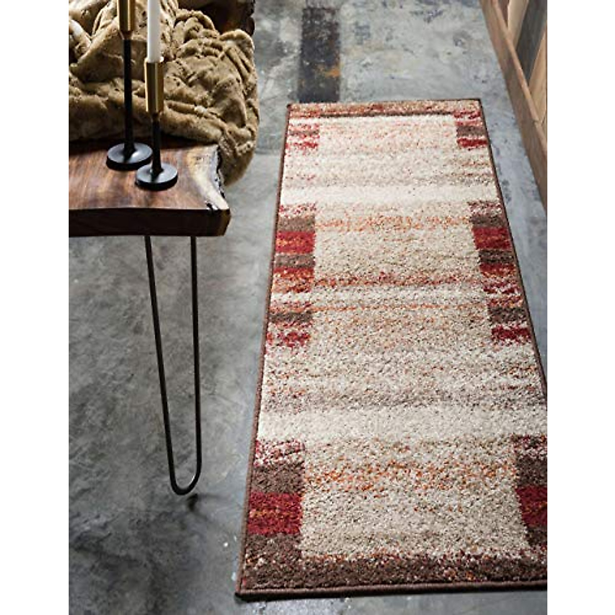 Unique Loom Autumn Collection Modern Contemporary Casual Abstract Area Rug, 2' x 6' 1" Runner, Beige/Brown