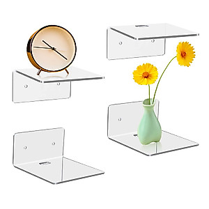 PHEZEN 4 Pcs Floating Wall Shelf Holder, Invisible Floating Bookshelf Heavy Duty Wall Mounted Hallway Kitchen Bathroom Supplies Book Organizer Metal Shelves Holder Display Stand Type 5