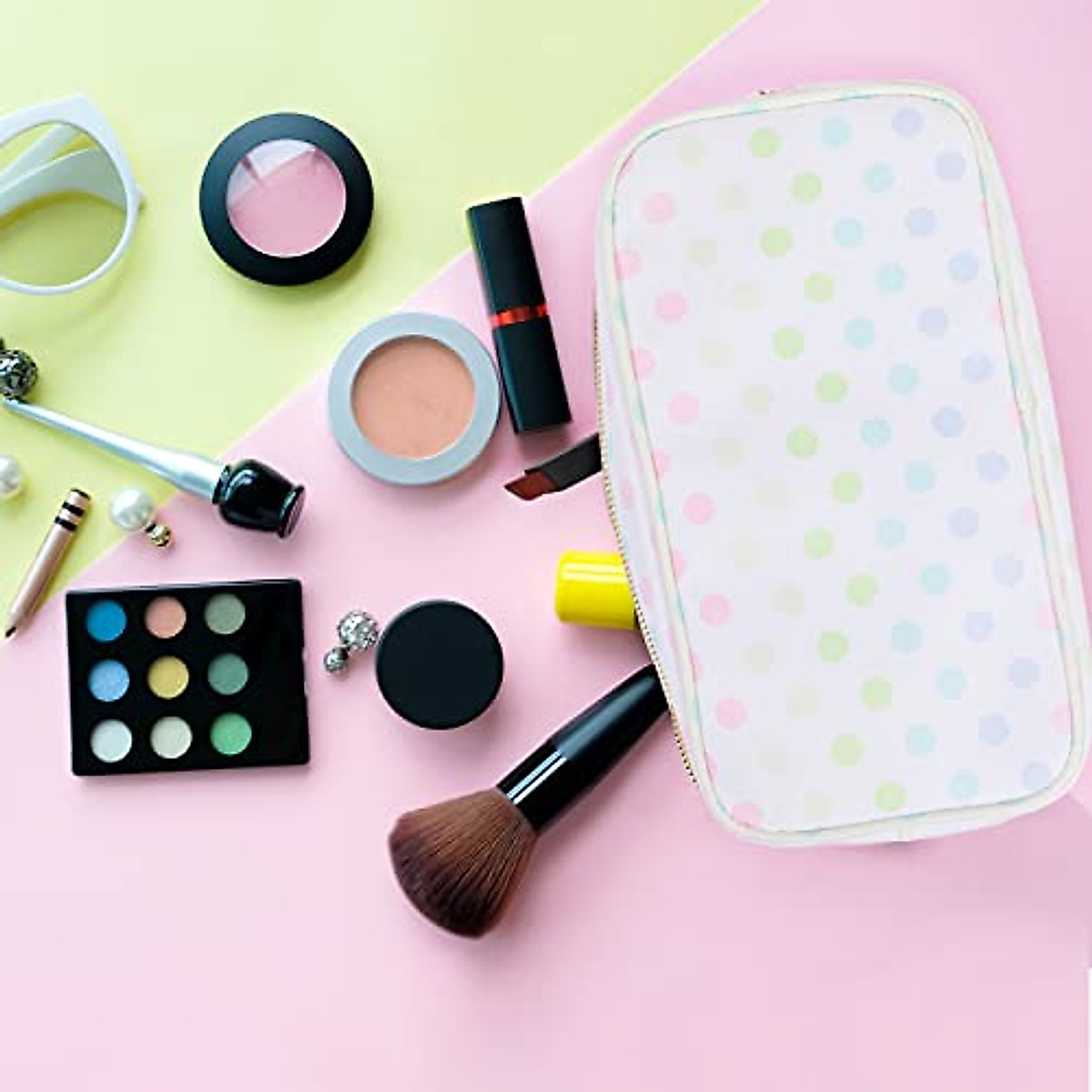 MONOBLANKS Nylon Small Makeup Pouch Bag Cute Travel Cosmetic Bag for Women (Polka Dot)