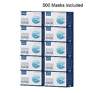 [500 Masks] Disposable Face Mask, 3-Ply Adult Masks, Single Use Facial Cover with Elastic Earloops For Home, Office, School, and Outdoors