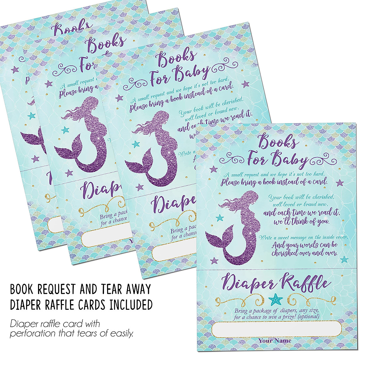 Your Main Event Prints Mermaid Baby Shower Invitation, Blue and Gold Mermaid Baby Shower, Baby Sprinkle Invite, 20 Fill in Invitations and Envelopes