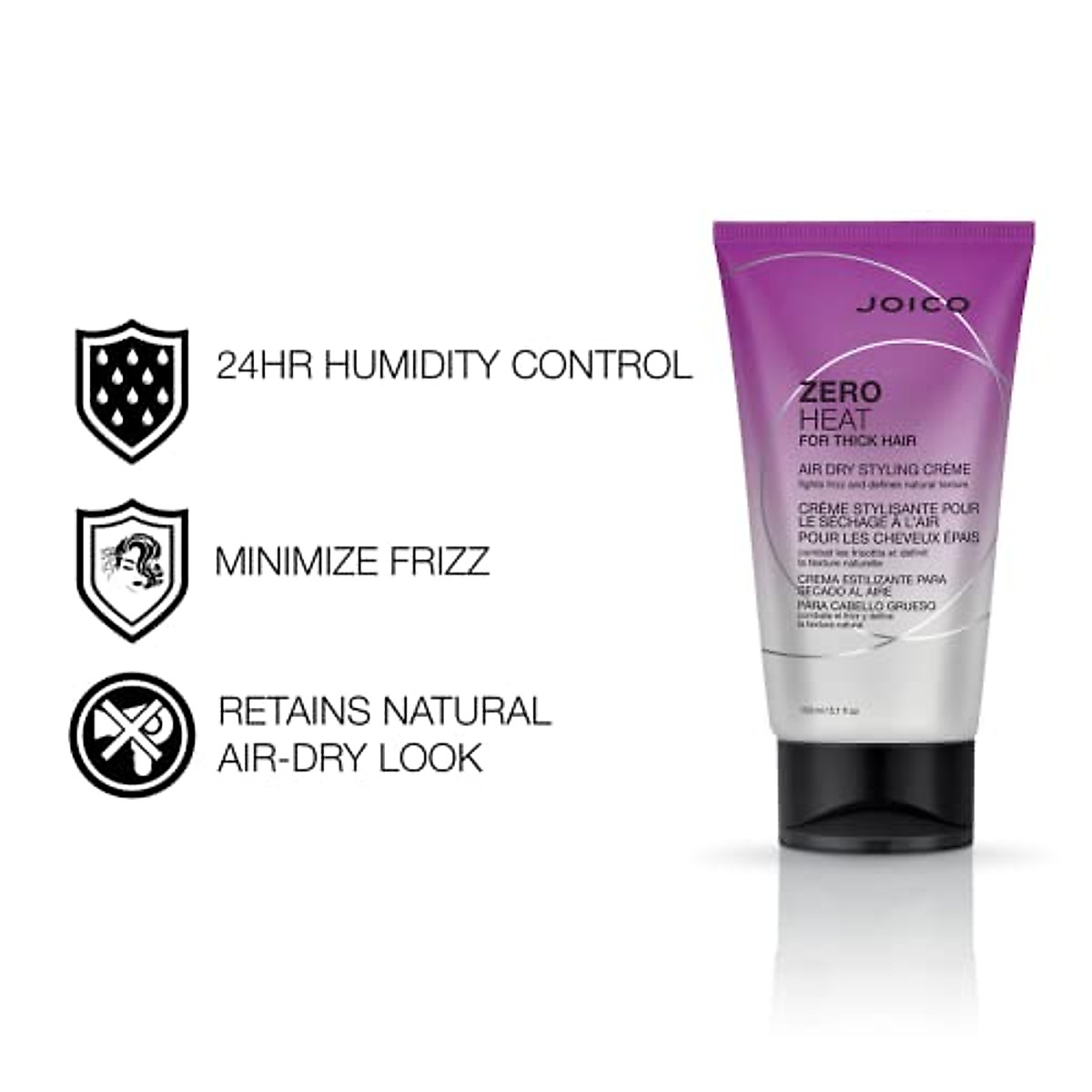 Joico Zero Heat Air Dry Styling Crème | For Thick Hair | 24 Hour Humidity Control | Tames Frizz & Enhances Texture | Boost Shine | Reduce Drying Time | 5.1 Fl Oz