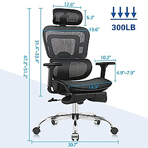 Ergonomic Office Chair with Foot Rest,Home Desk Chair Breathable Mesh, Lumbar Support Computer Chair with Flip-up Arms, Swivel Task Chair, Adjustable Height Gaming Chair Black