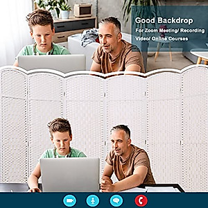 Duraspace 6 Panels Room Divider 6 FT Tall Weave Fiber Privacy Screen Freestanding Double Hinged Folding Screen Extra Wide Room Dividers for Patio Privacy (Off White)