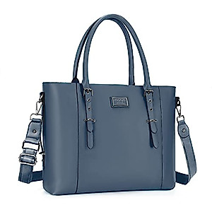 MOSISO PU Leather Laptop Tote Bag for Women (17-17.3 inch), Peacock Blue