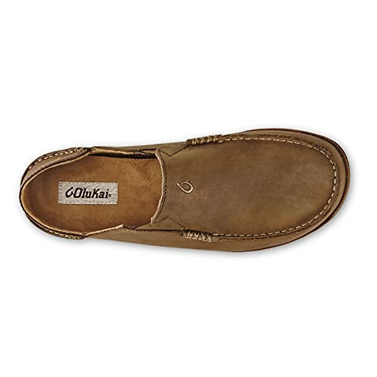 OLUKAI Moloa Men's Leather Slip On Shoes, Waxed Nubuck Leather & Soft Moisture-Wicking Lining, Drop-in Heel & All Weather Rubber Soles, Ray/Toffee, 10.5