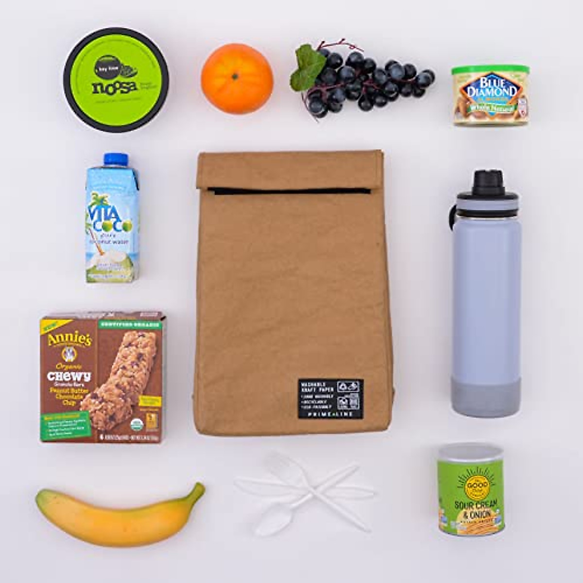 ZENPAC Insulated Lunch Bag - Small Lunch Bags for Men & Women, Designer Lunch Tote, Trendy Washable Kraft, Reusable, Leakproof & Waterproof Fabric with Fold Over Sealable Top for Work - 8.5x4.5x12