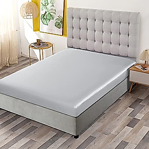 Sfoothome Silver Satin Bed Sheet Set, Satin Sheets Queen Size, Deep Pocket Silky Satin Sheet Set with 1 Fitted Sheet, 1 Flat Sheet and 2 Pillow Cases- Wrinkle, Fade, Stain Resistant- 4 Piece