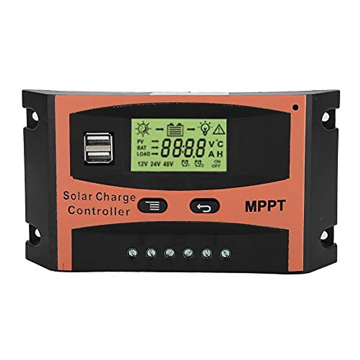 Qiilu 40A Solar Charge Controller, 12V/24V MPPT Solar Panel Regulator LCD Screen with Dual USB Port Auto Battery Controller