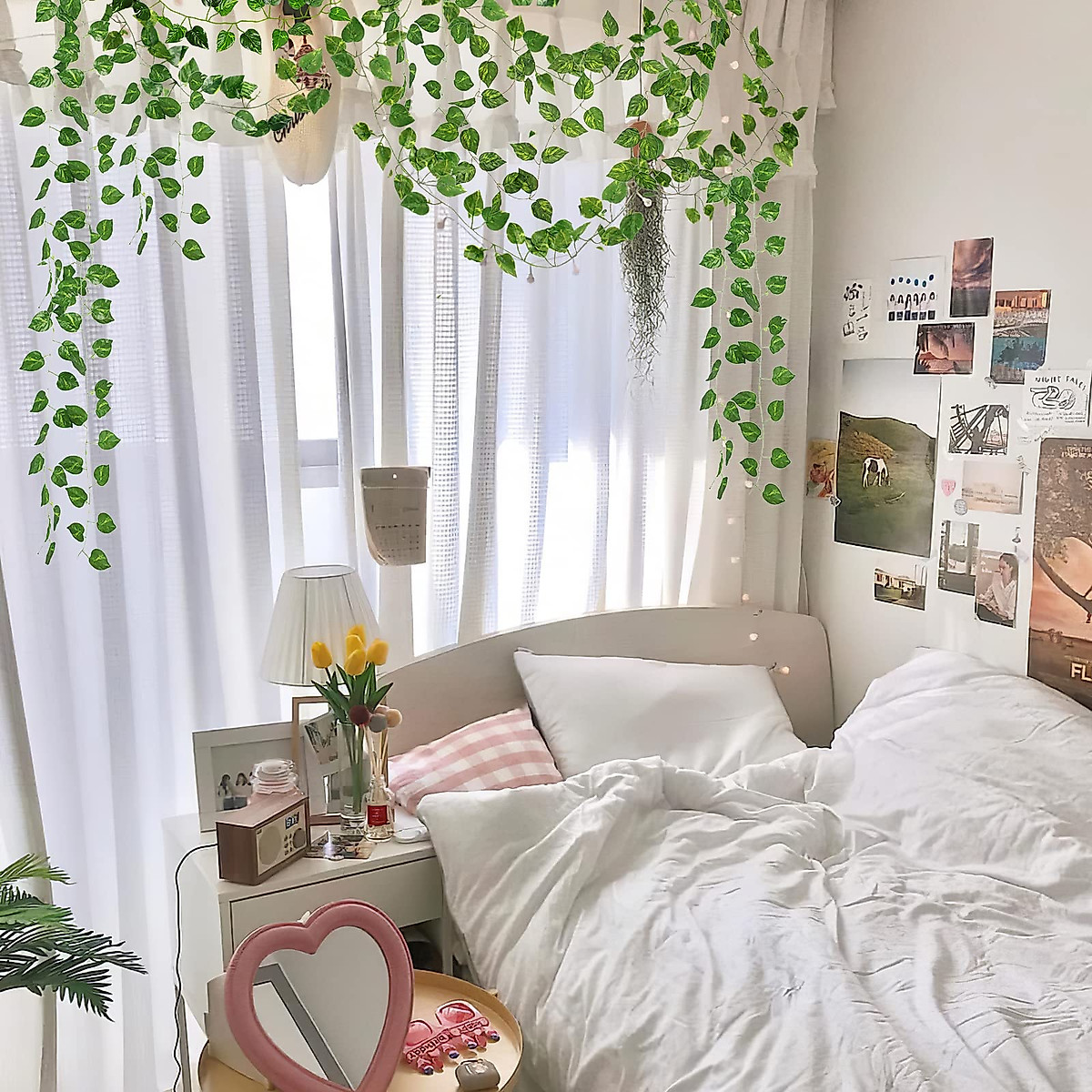 CQURE 14 Pack 98Ft Artificial Ivy Garland, Fake Vines UV Resistant Greenery Leaves Fake Plants Hanging Aesthetic Vines for Home Bedroom Party Garden Wall Room Decor