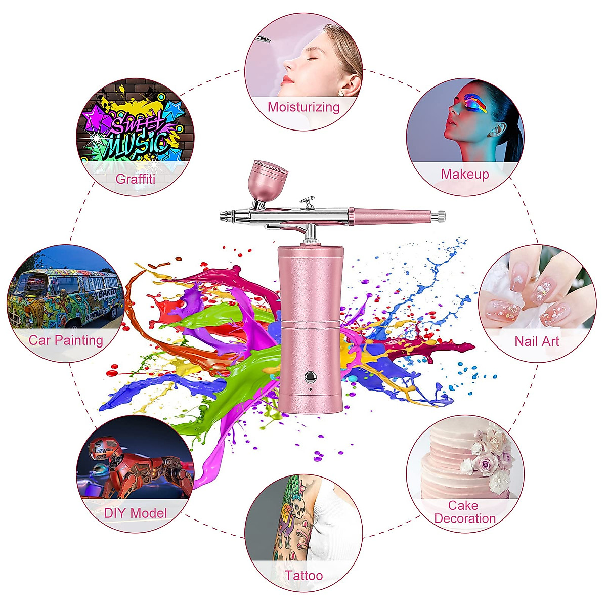 Yofuly Nail Airbrush Machine, Mini Airbrush Kit Handheld Cordless Airbrush for Nails Art, Makeup, Model Painting, Cake Decor, Model Painting, Rechargeable Spray Airbrush Gun with 2 Capacity Cups