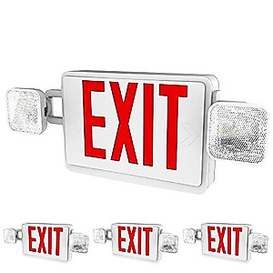 Sunco Red Exit Signs With Emergency Lights, Two Adjustable Square LED Lights, 94V-0 Fire Resistant, Backup Battery, 120-277V, Wall Or Ceiling Mount, Commercial Grade Double Sided 4 Pack