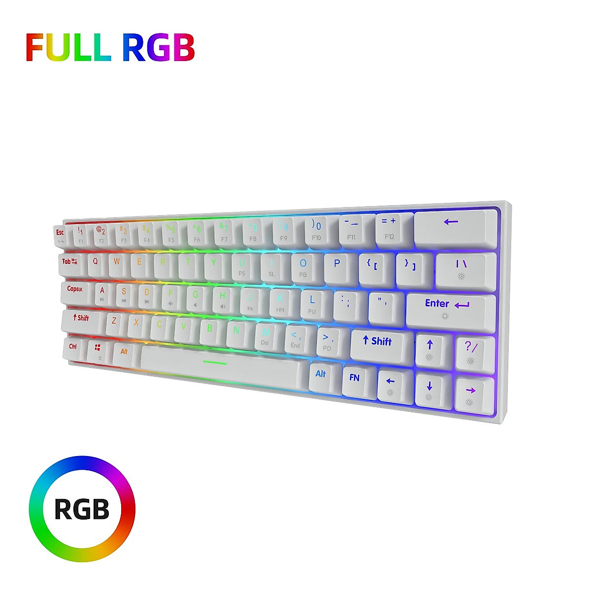 Ractous RTK63P 60% Mechanical Gaming Keyboard RGB Backlit PBT keycaps 63key Ultra-Compact Wired Keyboard Programmable for PC/Mac Gamers,Hot-Swappable Optical Red Switch (White)