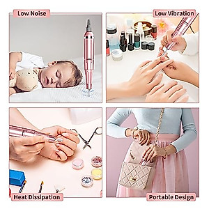 Nail Drill 35000RPM, Rechargeable Electric Nail Drill Machine, Cordless Nail File Drill E File for Acrylic Gel Grinder Tools with 11Pcs Nail Drill Bits for Manicure Pedicure Shape Carve Polish