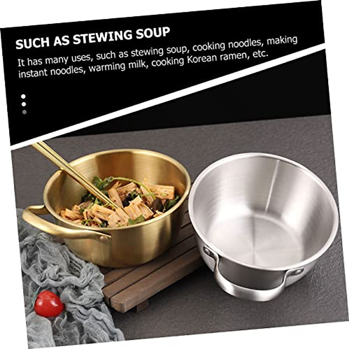 Tofficu 1pc Stainless Steel Noodle Bowl Stainless Steel Cookware Dumpling Steamer Instant Hotpot Korean Ramen Cooking Pot Ramyun Pot Ramen Soup Pot Single Ear Noodle Pot Household Cookware
