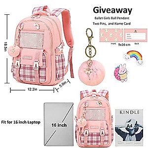 AO ALI VICTORY Girls Backpack 15.6 Inch Laptop School Bag Cute Kids Elementary College Backpacks Large Bookbags for Teen Girl Women Students Anti Theft Travel Daypack- Pink