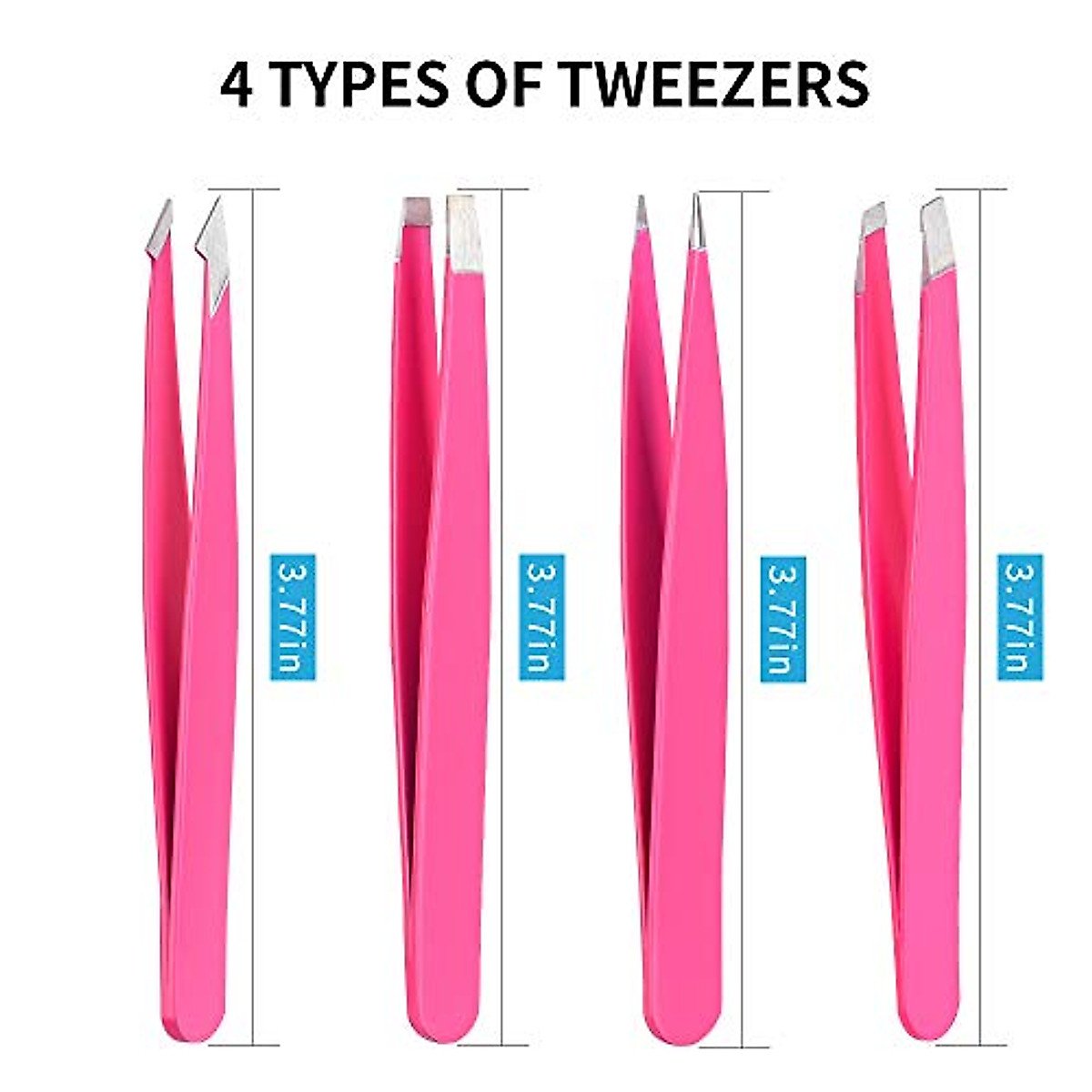 Eyebrow Tweezers Set Best Precision Tweezers 4-Piece Professional Stainless Steel Tweezer For Facial Hair Removal & Ingrown Hairs, Splinter & Blackhead Acne Remover Daily Beauty Tool - EMEOW (Red)