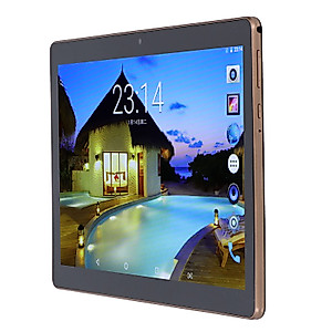 Smart Tablet 0.3MP Front 2MP Rear HD IPS Screen Octa Core Tablet Gold CNC Edge High Gloss Body 5500mAh with USB Cable for Daily Use (US Plug)