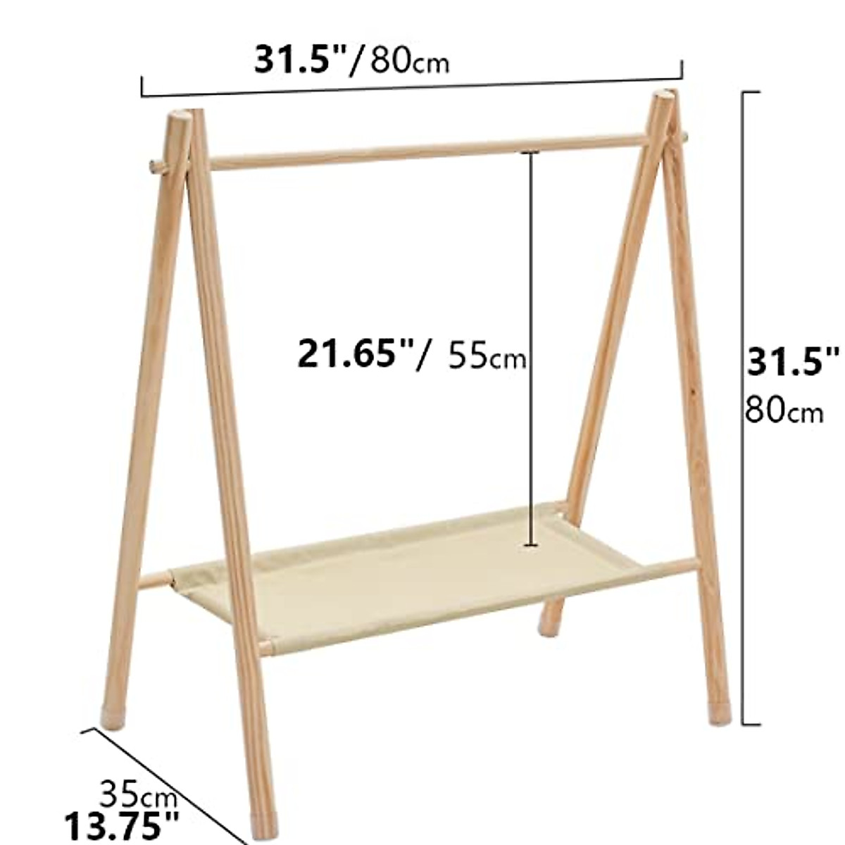 Morimoe Garment Rack for Pets/Dolls/Baby, Hanger Rack, Dress up Storage, Clothes Organizer, Wooden (Beige, Large)