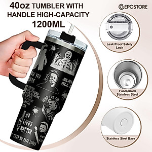 GEPOSTORE Movie Lover Gifts, Horror Movie 40 oz Laser Tumbler Handle and Straw, Horror Characters Tumblers Cup, Halloween Mug, Birthday Gifts for Movies Fans