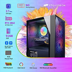 STGAubron Gaming Desktop PC,Intel Core I5 3.3Ghz up to 3.7Ghz,GeForce RTX 2060 6G GDDR6,16G RAM,512G SSD,WiFi,BT 5.0,RGB Fan x 3,RGB Keybaord & Mouse,RGB Mouse Pad,RGB Bluetooth Sound Bar,W10H64