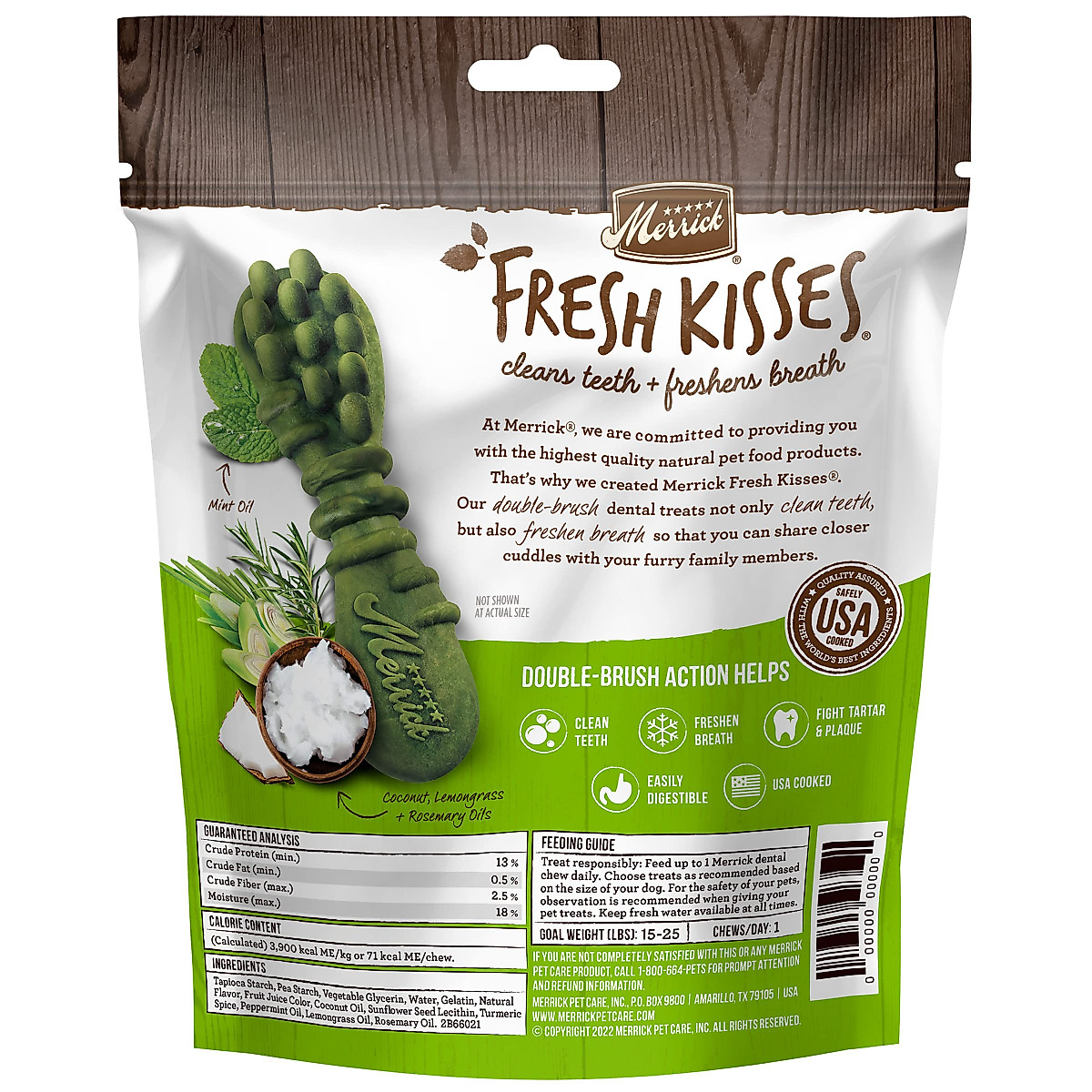 Merrick Fresh Kisses Natural Dental Chews Infused With Coconut And Botanical Oils For Small Dogs 15-25 Lbs - 9 ct. Bag