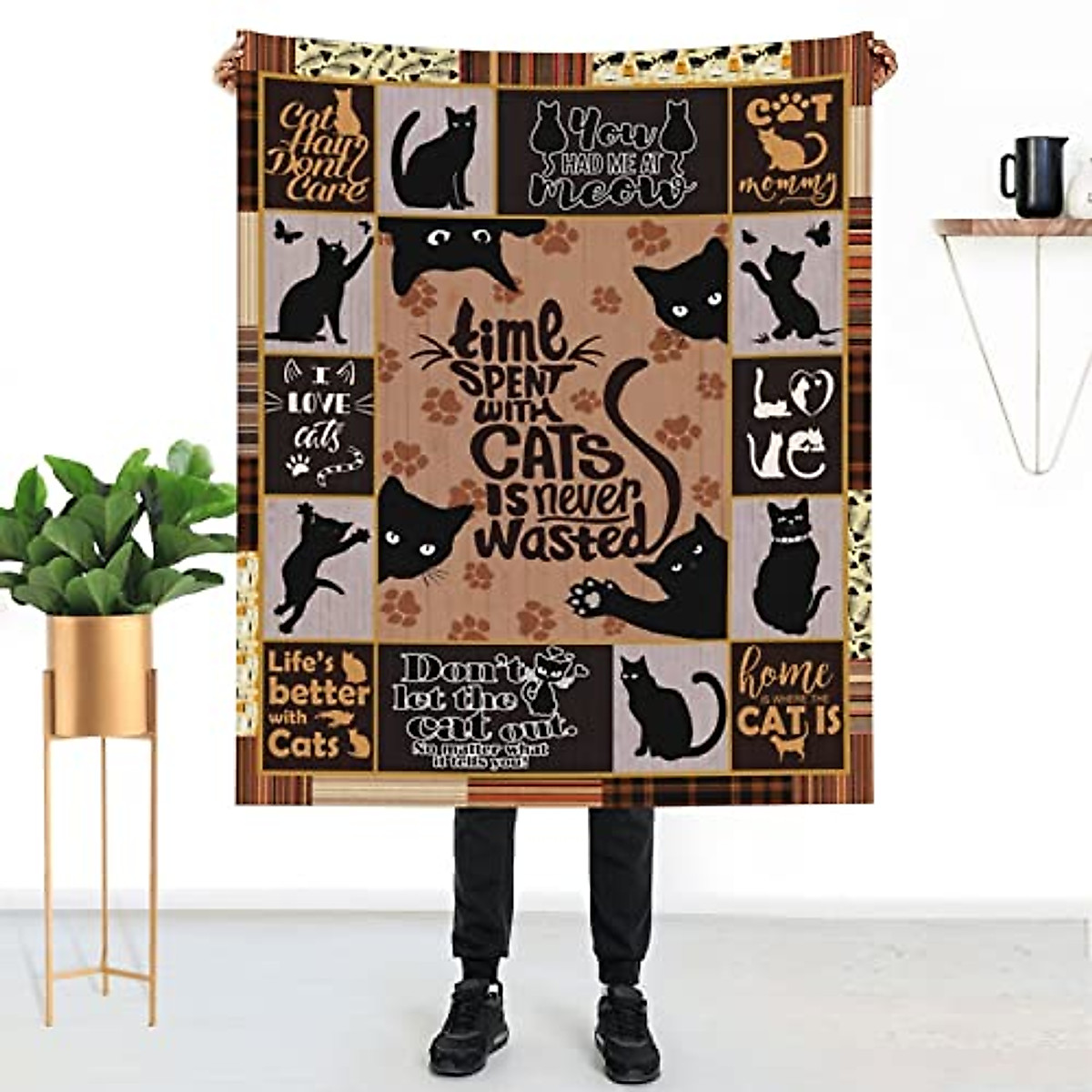 Cat Throw Blanket for Women, Black Cat Gifts for Cat Lovers, Cat Lover Gifts Lady Blanket, Blankets for Cats Gifts Idea Throws Women Men
