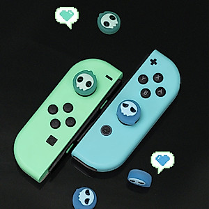 GeekShare 4PCS Cute Ghost Theme Thumb Grip Caps,Halloween Soft Silicone Joystick Cover Compatible with Nintendo Switch/OLED/Switch Lite Only - Blue Phantom