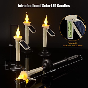 Solar Window Candles with Candlesticks Holders, PChero 6 Packs Waterproof Rechargeable LED Taper Candles with Dusk to Dawn Light Sensor for Outdoor Garden Patio Table Windowsill Decor