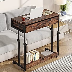 Tribesigns Portable Desk with Drawers, Mobile Laptop Desk with Wheels, Couch Desk Sofa Side Table Bed Desk, Small Standing Desk for Home Office