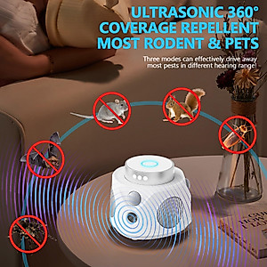 Ultrasonic Repellent for Rodent, 360° Mice Repellent Indoor Rat Deterrent Get Rid of Mice with LED Lights, Pest Control Squirrel Repeller for Attic Houses Barns Garage Basement RV