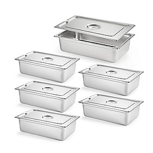 CURTA 6 Pack Anti-Jam Slotted Hotel Pans with Lids, Full Size 6 Inch Deep, NSF Commercial 18/8 Stainless Steel Chafing Steam Table Food Pan with Covers