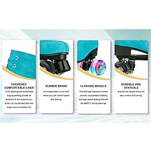 Hurber Women Roller Skates High-Top Double-Row PU Leather Outdooer Roller Skates for Girls (Blue flashing wheel,39 - US:8.5)