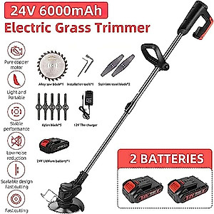 Electric Weed Eater, Weed Wacker Battery Powered, Cordless Lawn Trimmer Weed Eater Tool with Adjustable Handle 3 Function Blades Weed Eater Brush Cutter for Yard and Garden