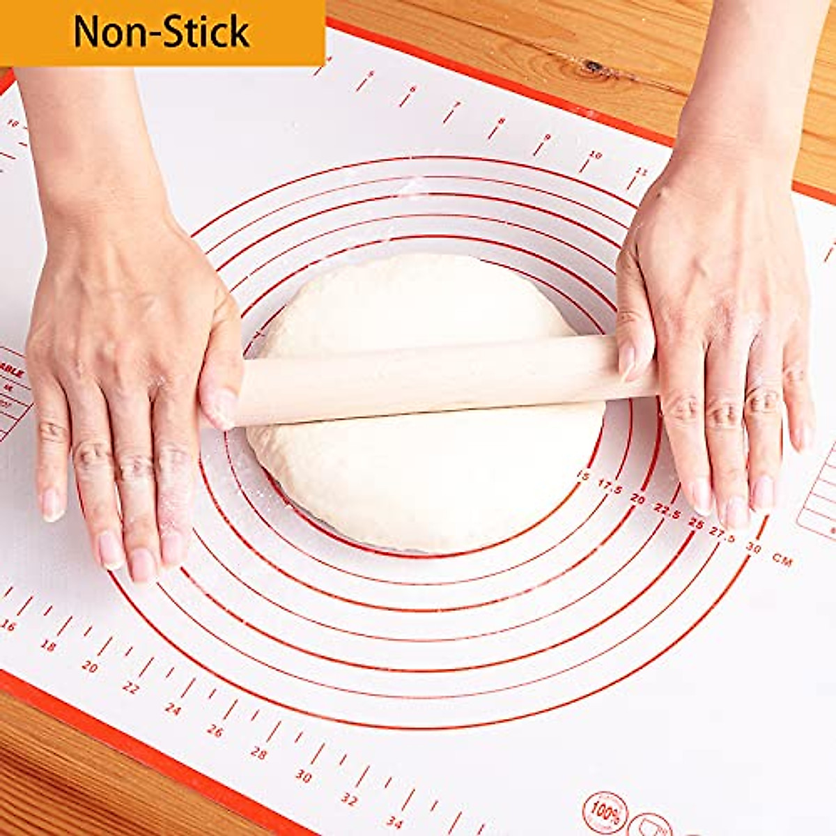 Silicone Pastry Mat Extra Thick Non Stick Baking Mat, Fondant Mat,Counter Mat,Dough Rolling Mat, Oven Liner, Pie Crust Mat (16''(W)*20''(L), Red)