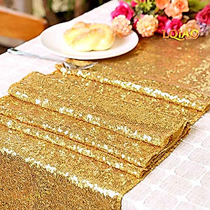 LQIAO Shimmer Gold Sequin Fabric by The Yard Two Way Stretch Spandex Embroidered Mesh African Lace Sequin Fabric for Dress Sewing