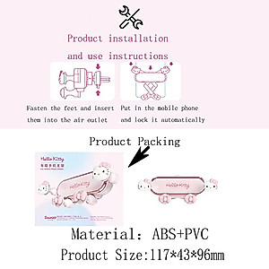 Enaiwn Cute Anime Hello Kitty Phone Mount for Car,Pink Cat Air Vent Clip Car Phone Holder Mount Fit for All Cell Phone, Pretty Car Accessories for Women and Girls (Pink)