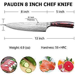 PAUDIN Chef Knife, 8 Inch High Carbon Stainless Steel Sharp Kitchen Knife with Ergonomic Handle, Gift Box for Family & Restaurant