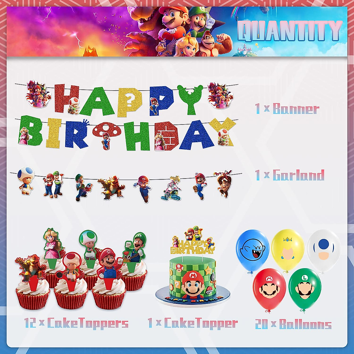 Soniics Birthday Party Supplies - 187pcs Birthday Party Decorations Include Backdrop, Banner, Tableware, Tablecloth, Cake Cupcake Toppers, Foil Balloons, Balloons, Stickers, Swirls (Random Theme)