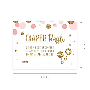 Andaz Press Blush Pink Gold Glitter Girl Baby Shower Party Collection, Games, Activities, Decorations, Diaper Raffle Cards, 30-pack