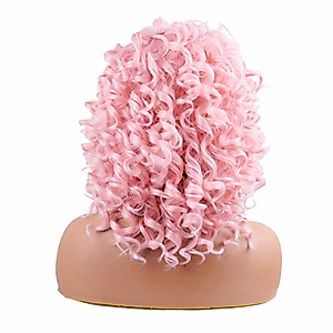 AIDUSA Short Loose Curly Wigs Big Curly Wig With Bangs Afro Wig for Black Women Fluffy Curly Pink Synthetic Wigs Black Women Wig Half Wigs for White Women Wavy Natural Wigs (Pink)