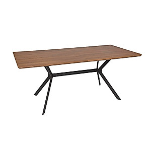 Fadidio 71" Rectangle Dining Table for 6 8, Mid-Century Modern Wood Kitchen Table w/Cross Metal Leg, Large Rustic Industrial Dining Table for Dining Room, Restaurant, Office, Conference, Walnut