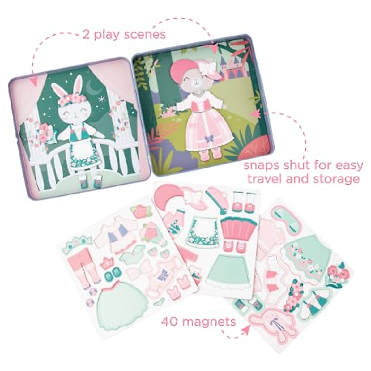 Stephen Joseph, Travel Tin Magnetic Dress Up,Bunny and Cat Small, 40 unique pieces